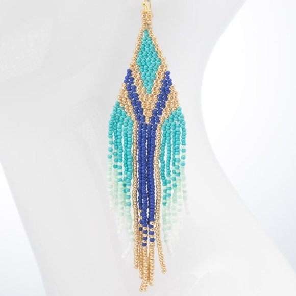 Jewelry | Nwt Boho Turquoise Beaded Fringe Earrings | Poshmark
